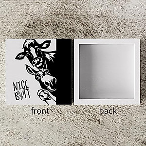 Funny Bathroom Wooden Box Sign Plaque Bathroom Rural Animals Wood Box Home Shelf Desk Farmhouse Art Decor 5 x 5 x 1 Inches