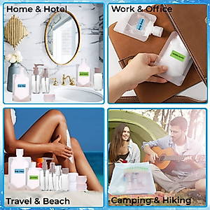 Gpurplebud Travel Pouches for Toiletries - 26 Pack TSA Approved Portable Fluid Packing Bags with Labels Refillable Squeeze Pouches Travel Accessories for Shampoo Conditioner Lotion Soap Liquids (Pink)