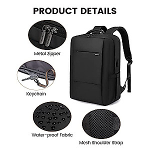 LOVEVOOK Laptop Backpack for Women & Men, Unisex 15.6 inch Waterproof Travel Backpack, Work Backpack Casual Daypack with USB Charging Port, Computer Backpack for Business Black