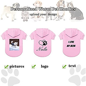 Custom Dog Hoodies with Name Photo Personalized Pet Warm Sweater Hoodies for Small Medium Dogs & Cat Puppy (Pink)