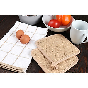 Arkwright Terry Cotton Pot Holders - (Pack of 12) Restaurants, Kitchen Hot Pad Potholder Set, Heat Resistant Coaster for Cooking and Baking, 7 x 7 in, Tan