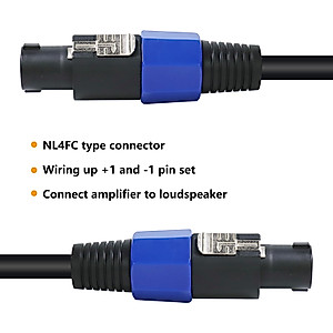 HBU 1 Pack 50 Feet Speakon to Speakon Cable - 50FT Studio Stage NL4FC Type Speak-On Male to Male Connection Wire - Live House PA DJ Loudspeaker Amplifier Audio Locking Extension Wiring 16 AWG