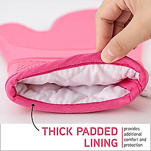 COOK WITH COLOR Silicone Oven Mitts- Heat Resistant Gloves with Soft Quilted Lining Oven Mitt Pot Holders for Cooking and BBQ, Pink, Oven Mitt