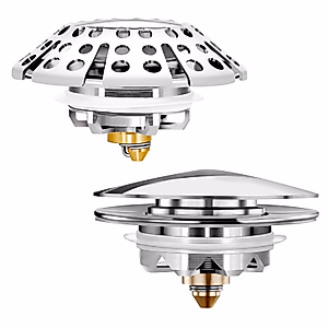 Anlige 1 PCS Tub Stopper with Drain Hair Catcher and 1 PCS Bathtub Drain Stopper, Pop Up Bath Tub Plug and Cover with Strainer, Universal for 1.5 to 2in Tub Drain Hole