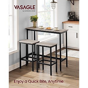VASAGLE Dining Table Set, Bar Table and Chairs Set, Kitchen Bar Height Table with Stools Set of 2, Steel Frame, Industrial, 39.4 x 15.7 x 35.4 Inches, Heather Greige and Ink Black ULBT218B02