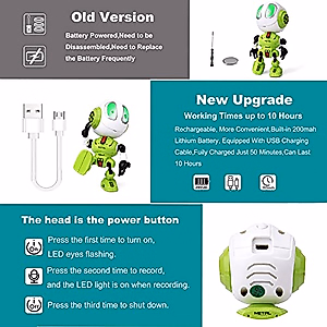 Stocking Stuffers for Kids, Sopu Rechargeable Robot Toys, Mini Talking Robot with Repeats Waht You Say, LED Lights and Cool Sounds Interactive Toy Christmas Stocking Stuffers for Adults Kids (Green)