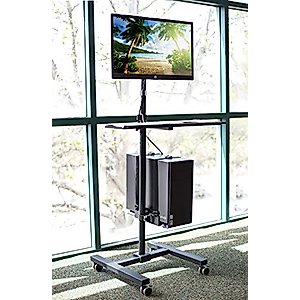 Mount-It! Rolling Computer Cart, Mobile Workstation with Tray Monitor Mount and CPU Holder, Height Adjustable and Mobile Stand for Office and Industrial Use