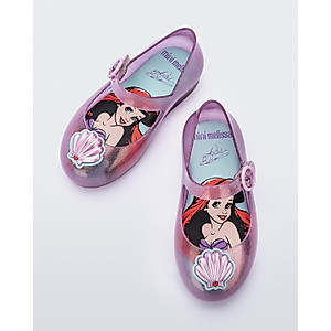 mini melissa Girl's Sweet Love + Disney Princess Mary Jane Jelly Flat for Toddlers & Babies - Jelly Shoes for Little Girls with Adjustable Strap & Side Buckle, Pink/Little Mermaid 7 Toddler M