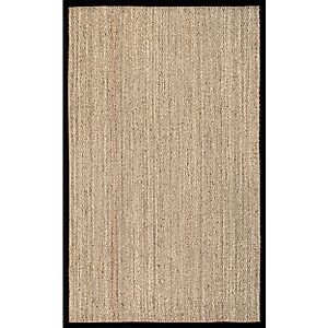 nuLOOM 5x8 Elijah Seagrass Area Rug, Black, Solid Farmhouse Style, Cotton Bordered, Basketweave, Natural Fiber, For Bedroom, Dining Room, Living Room, Hallway, Office, Kitchen, Entryway