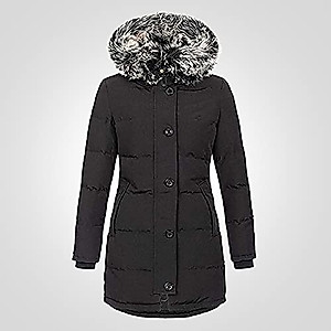 Womens Winter Puffer Coats Warm Faux Fur Hood Zip Up Padded Down Jackets Plus Size Waterproof Parka Outwear with Pocket Black