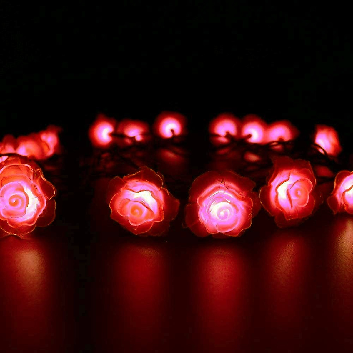 WONFAST Solar Flower String Lights, Waterproof 20FT 30LED Rose Flower 8Mode Solar Starry Ambiance Lighting Fairy String Lights for Gardens Path Home Wedding Party Christmas Decor (Red)