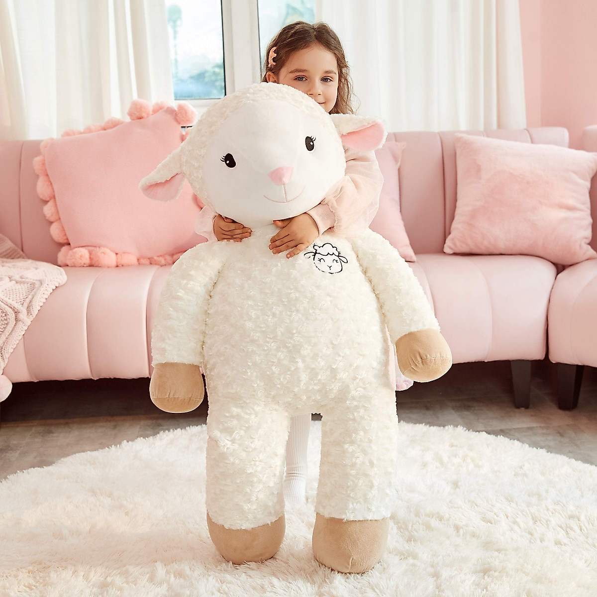 IKASA 30" Giant Sheep Stuffed Animal - Jumbo Soft Kawaii Plush Toy for Kids & Girlfriend (White)