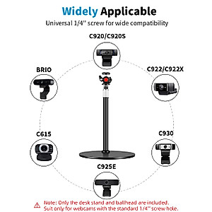 Etour Webcam Desk Mount Stand with 360° Ballhead, Heavy Base Height Adjustable Compatible with Logitech Webcam C920 C922 Brio 4K, and Other Webcam with 1/4" Thread for Live Streaming/Video Calling