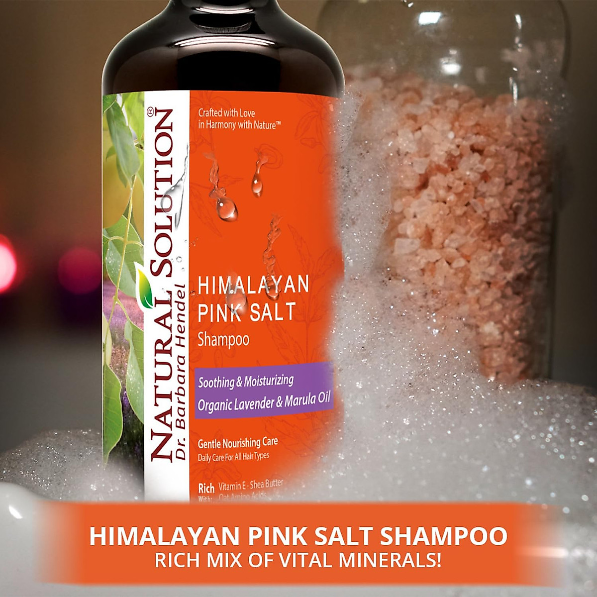 WBM Natural Solution Shampoo, Organic Lavender & Marula Oil with Himalayan Pink Salt, Soothing & Moisturizing, Daily Care for All Hair Types, 17 fl oz/Each (4 Count)