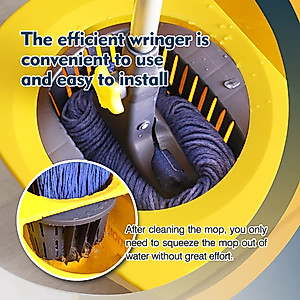 Yocada Commercial Mop Bucket with Wringer Portable Collapsible Plastic Mop Bucket and Looped-End String Wet Mop Heavy Duty Cotton Mop Set Kit