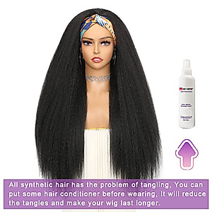 WIGNEE 26 Inches Kinky Straight Headband Wig for Women Yaki Straight Wigs with Black Headband Kinky Afro Wigs For Black Women