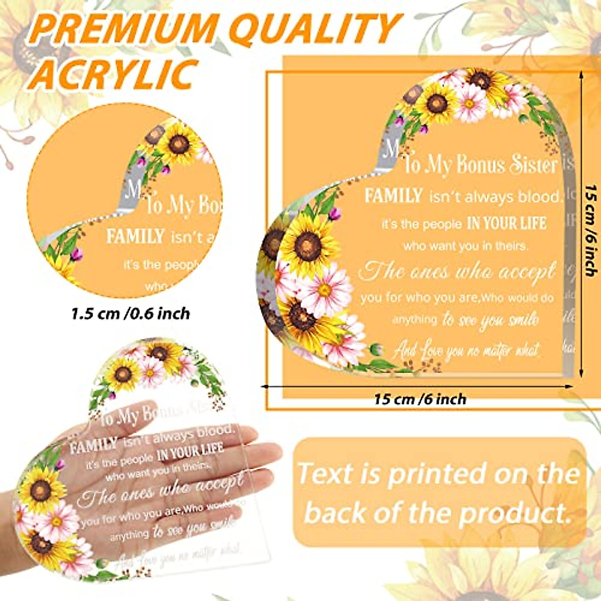 My Bonus Sister Gifts Sister Gift Heart Keepsake and Paperweight from Sister Brother Clear Acrylic Sister in Law Gift for Women Friendship Gift for Women Friend Sister Birthday Wedding (Heart Style)