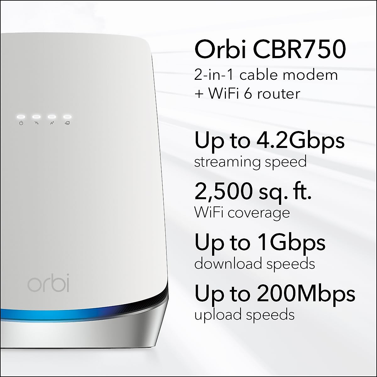 NETGEAR Orbi WiFi 6 Router with DOCSIS 3.1 Built-in Cable Modem (CBR750) – Cable Modem Router | Covers up to 2,500 sq. ft. 40+ Devices | AX4200 (Up to 4.2Gbps)