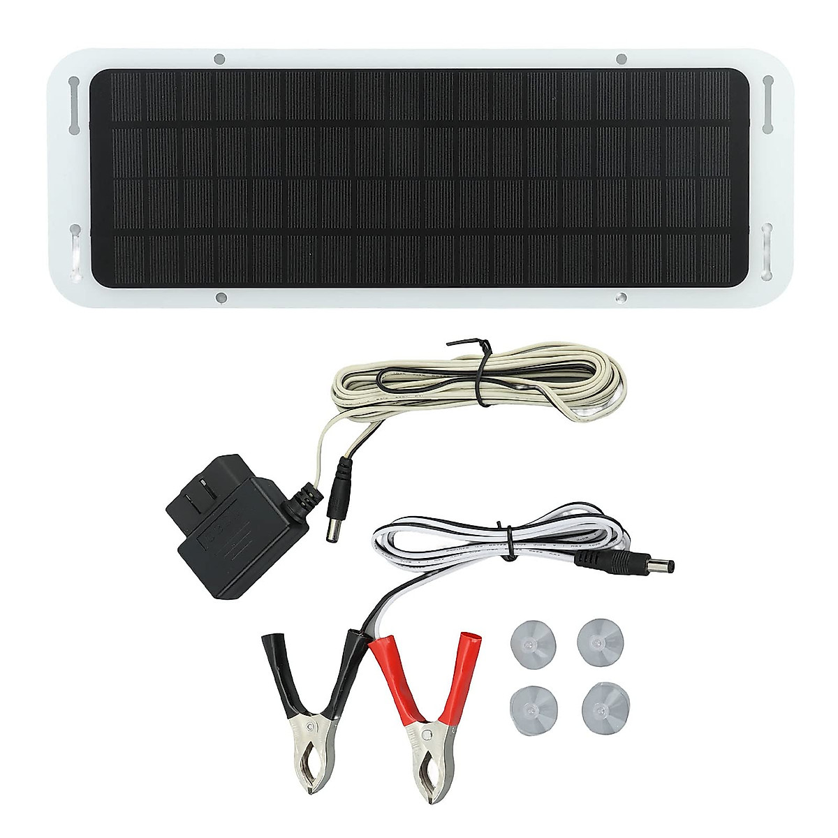 5W Portable Solar Panel Kit, 12V Solar Battery Panel Monocrystalline Silicon OBD Charger for Boat Car RV Motorcycle Marine Automotive