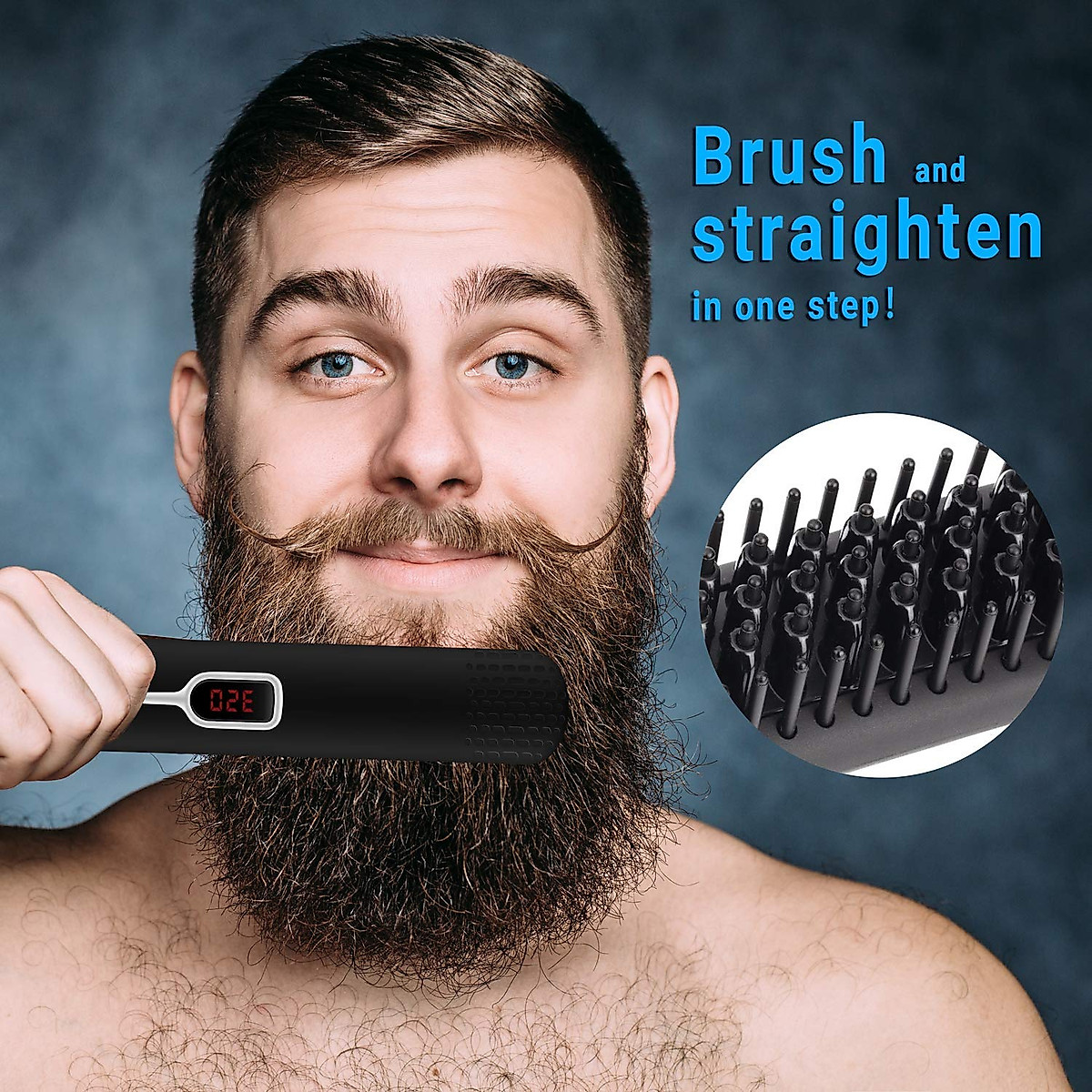 Cayzor Beard Straightener Comb for Men - Upgraded Professional Electric Mens Beard Straightening Heated Brush Portable Anti-Scald 5 Adjustable Temperatures & LCD Display with Carrying Bag