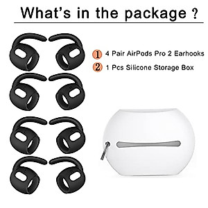 Luckvan 4 Pairs Ear Hooks for AirPods Pro 2 with Silicone Storage Pouch Earbuds Cover for AirPods Pro2 Accessory Wing Ear Tips Black
