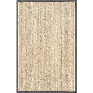 nuLOOM 8x10 Elijah Seagrass Area Rug, Dark Grey, Solid Farmhouse Style, Cotton Bordered, Basketweave, Natural Fiber, For Bedroom, Dining Room, Living Room, Hallway, Office, Kitchen, Entryway