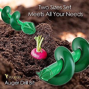 VUDECO Garden Auger Drill Bit for Planting 2 PCS, Bulb Planter Tool, Auger Post Hole Digger, Easy Garden Drill Auger Bit Planting, Spiral Drill Bit, Earth Planting Auger for Cordless Drill - Green