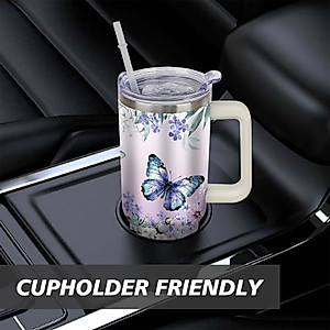 Thmasamwr Butterfly Tumbler With Lid, Straw and Handle - 40oz Stainless Steel Travel Coffee Mug Water Bottle - Gift Cup for Women and Girls