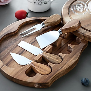 Acacia Wood Cheese Board Set, Charcuterie Board and Cheese Serving Platter with 4 Stainless Steel Cheese Knives, Ideal for Wedding Housewarming Gifts Christmas Birthday Party,Cheese Tray Platter