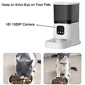 DBNAU Automatic Cat Feeder with 1080P HD Camera, Smart WiFi Pet Feeder with APP Control for 6L Pet Dry Food, Stainless Steel Bowl, 8 Meals Per Day, Voice and Video Calling Pets