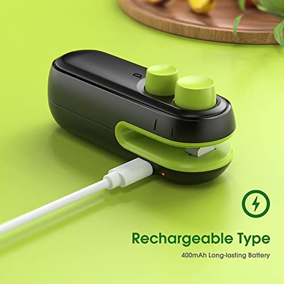Mini Bag Sealer, 2 in 1 Heat Sealer For Snacks, Rechargeable Handheld Plastic Bag Resealer, Vacuum Bag Sealing Machine Portable, Keep Food Chips Cookies Fresh Black/Green