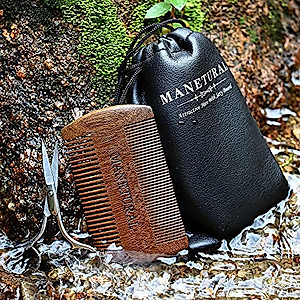 MANETURAL Beard Comb & Beard Brush Set for Men Dual Action Natural Wooden Beard Comb and Natural Boar Bristle Brush Great for Grooming Beard & Mustaches Scissors Gifts for Men Him