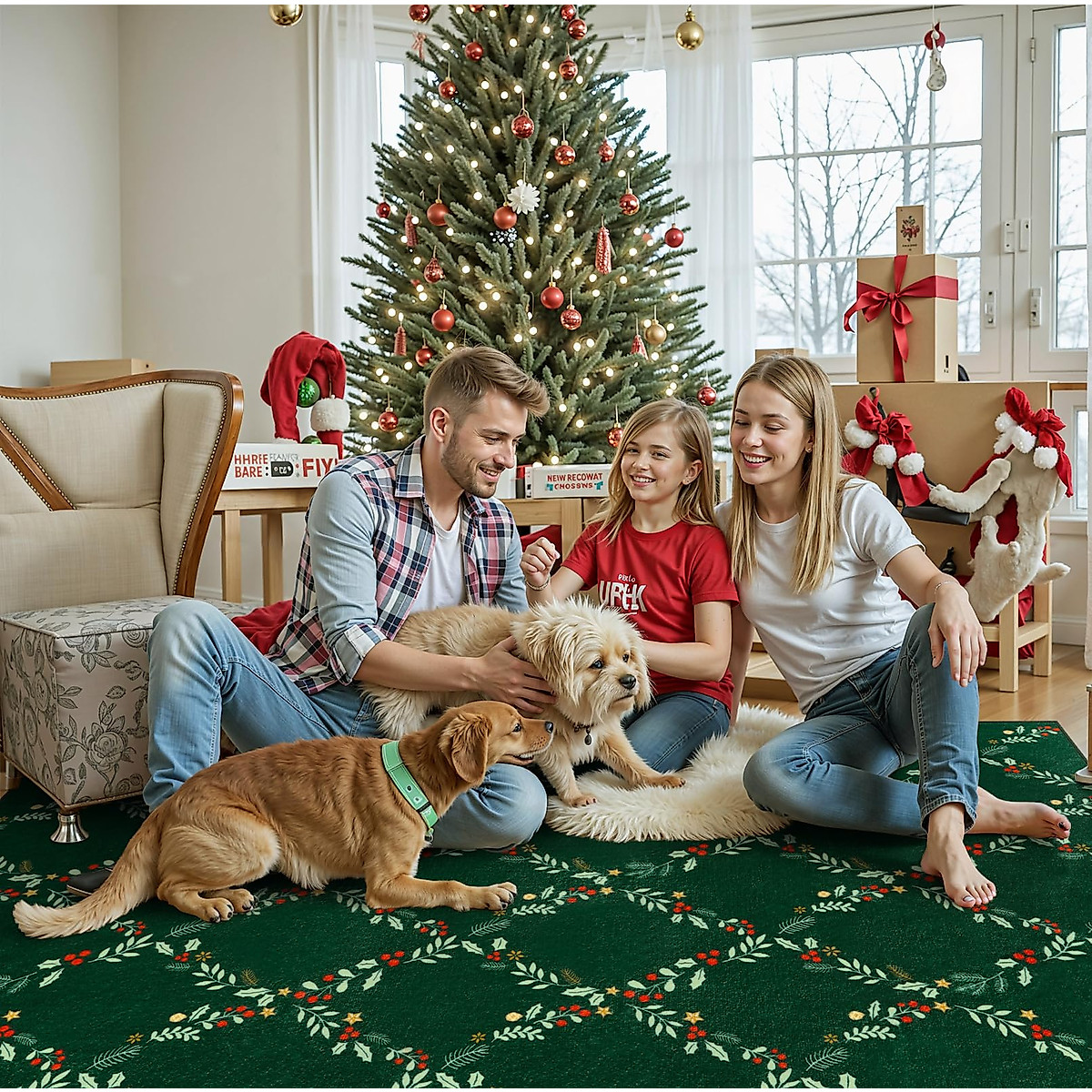Seavish 2024 Christmas Area Rug 5x7 Area Rugs for Living Room Low Pile Soft Washable Rugs for Bedroom Aesthetic Xmas Green Diamond Floor Cover Carpet Rug for Dining Room Nursery Playroom Home Office