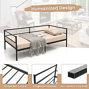 Giantex Metal Twin Daybed Frame, Day Bed with Metal Slat Support & 3-Sided Guardrails, 2-in-1 Space-Saving Sofa Bed for Living Room Guest Room, No Box Spring Needed, Black