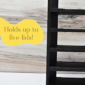 Tumbler Lid Storage Rack | Organize Cup Lids In Cabinets or Counters | 5 Lid Organizer | Made in USA (Black)