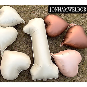 Jonhamwelbor 40 inch Cream White Number 1 Balloons Large Foil Helium Number Balloon with Heart Balloons for first One Year Old Girl and Boy 1st Birthday Party Decoration (40 inch Cream 1)