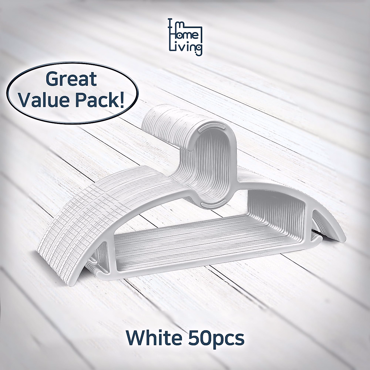 I M HOME LIVING Interlocking Slim Link Hangers 50 Pack with Connector Hooks, Premium Space-Saving Hangers, Heavy Duty Design for Coats, Suits, and Shirts, Neatly Stackable for Storage (White, 50)