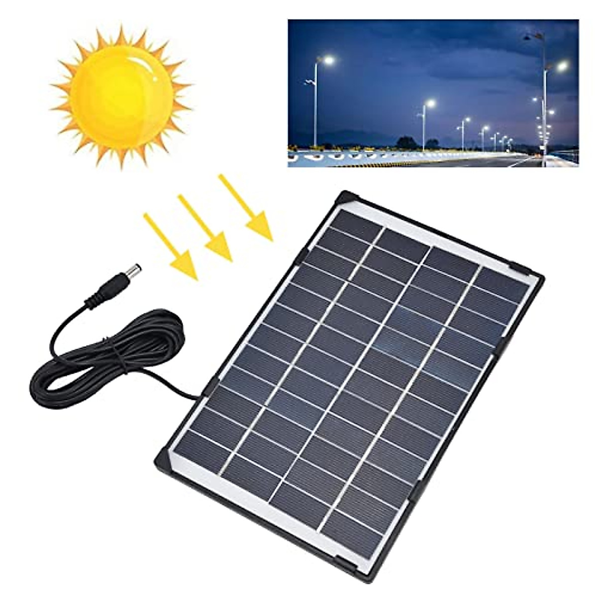 6W 12V Solar Panel Charger, 137x210mm/5.4x8.3in Polysilicon Tablet Generator DC5521 Output Lightweight Low Light Efficiency Convenient for Emergency Lights