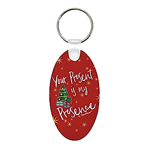 ThisWear Stocking Stuffer Keychain Your Present is My Presence 2-Pack Aluminum Oval Keychain