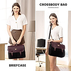 LOVEVOOK Laptop Bag for Women, 15.6 inch Large Capacity Computer Briefcase Case, Crossbody Messenger Shoulder Bag, Office Business Work Tote Bags Purse for Travel Gifts, Deep Plum-black