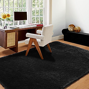 ONASAR Machine Washable Black Area Rug for Bedroom Living Room, 4x6 Fluffy Modern Indoor Bedside Floor Rugs, Ultra Soft Plush Carpet for Nursery Kids Teen Dorm Home Office Decor Aesthetic