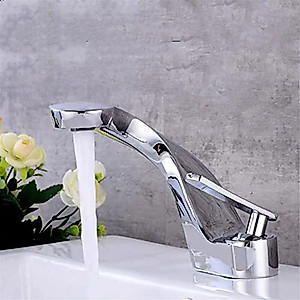 -Faucets,Basin Mixer Tap Basin Faucet, Chrome Brass New Bathroom Basin s Type Faucet, Deck Mounted Cold Hot Water Sink Mixer Taps for Bathroom Kitchen/Chrome/Hose Size 38