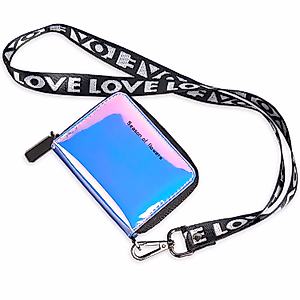 Women Small Neck Wallet Mini Credit Card Holder With Detachable Neck Lanyard Zipper Card Case Holographic Mini Coin Purse Travel Lanyard Wallet