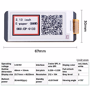 GeeekPi 2.13 inch E-Ink Display HAT, 250x122 Pixel E-Paper Screen for Raspberry Pi 4B/3B+/3B/2B/Zero/Zero W/Zero WH, Electronic Paper Module with Partial Refresh