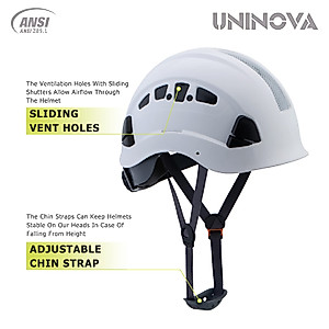 UNINOVA Hard Hats for Construction OSHA Safety Helmet 6 pt. Adjustable Suspension Cascos De Construccion ANSI Z89.1 Type I Class C Hardhats(S1 White)