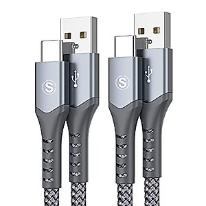 sweguard USB Type C Cable, 2 Pack (10ft+10ft) USB A to USB-C Fast Charger Nylon Braided Cord for Samsung Galaxy S21 S20 S10 S9 S8 Plus,Note 20 10 9 8 7,A71 A51 A32,LG,Moto,PS5-Grey