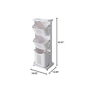 DNYSYSJ 3 Layer Storage Basket Movable Household Laundry Basket,Floor-Standing 360° Rolling Large Multi-layerClothes Organizer for Kitchen,living Room and Bathroom (3 Layer),White,16.92*12.99*42.91''