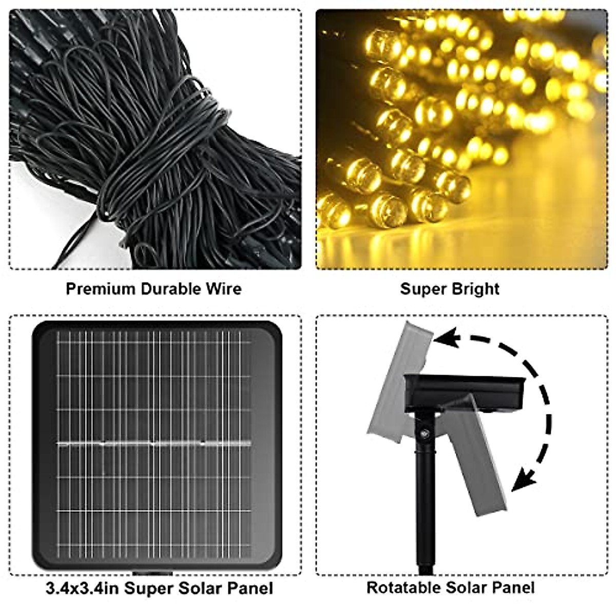 Solar String Light, 2 Pack Solar Fairy Lights Solar Christmas Lights Solar Powered Lights with 8 Working Modes, 66FT 200 LED Decorative Lights for Garden, Patio, Christmas Tree, Party Warm White