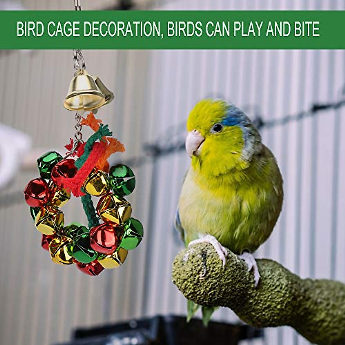 2 PCS Parrot Garland Toy with Bells Hanging Christmas Birdcage Decoration Budgie Cages Accessories