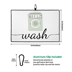Laundry Golf Towel for Golf Bag Microfiber Waffle Golf Towels for Women Men Absorbent Quick Dry Golf Towels Golf Gifts for Husband Boyfriend Dad 24x16in, Green Washing Machine with Word Wash
